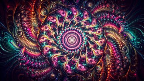 Digital Art Wallpaper Depicting A Trippy Fractal Design Features