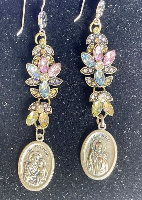 Vintage Assemblage Religious Medals And Rhinestone Earrings Etsy