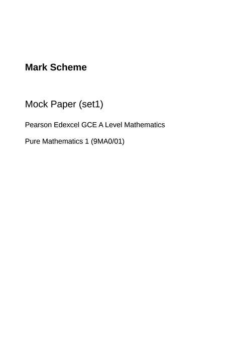 Solution 2023 A2 Pure Maths Mock Paper Set 1 Pearson Edexcel Gce A
