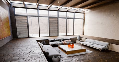 A Modern Living Room With A Recessed Seating Area Photo Architecture