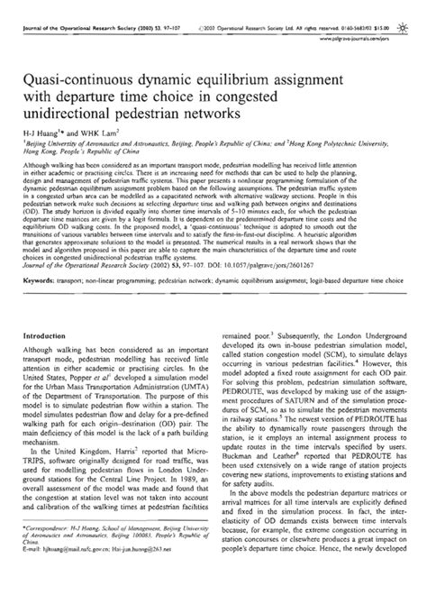 Pdf Quasicontinuous Dynamic Equilibrium Assignment With Departure Time Choice In Congested