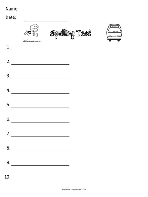 Spelling Test Paper Teaching Squared Worksheets Library