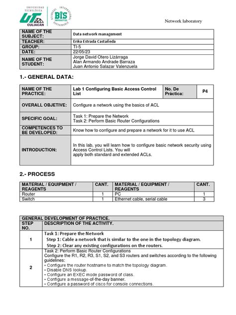 Lab Report File P4 Lab 1 Configuring Basic Access Control List Pdf