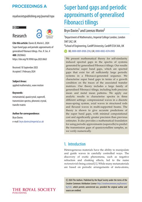 Pdf Super Band Gaps And Periodic Approximants Of Generalised Fibonacci Tilings