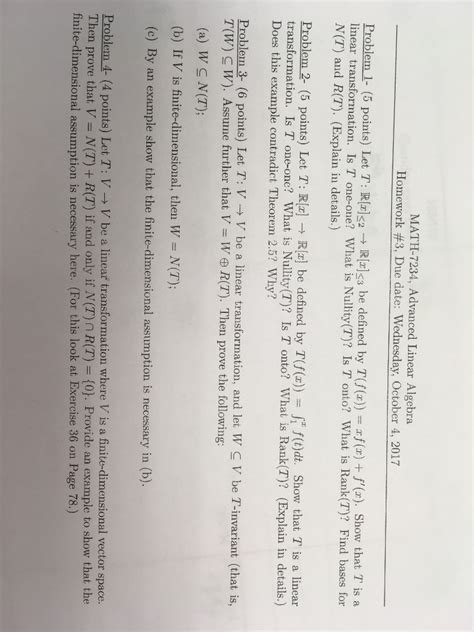 Solved Problem Points Let T V V Be A Linear Chegg