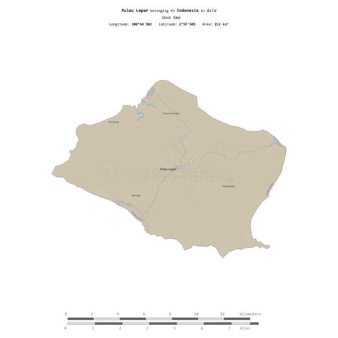 Pulau Lepar Indonesia Shape On White Topo Standard Stock