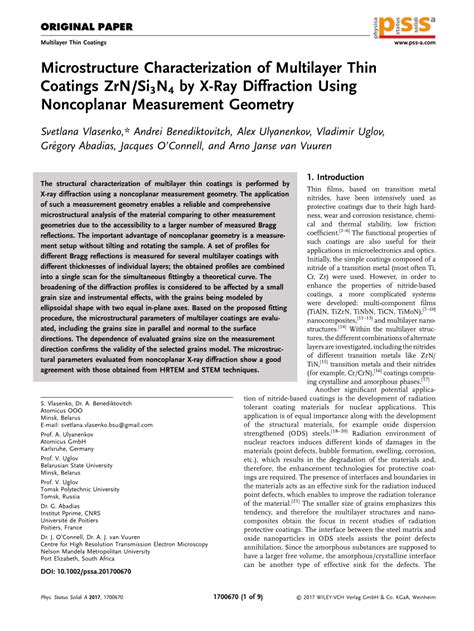 Pdf Microstructure Characterization Of Multilayer Thin Coatings Zrnsi 3 N 4 By X Ray