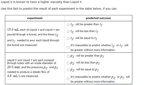 Solved Liquid X Is Known To Have A Higher Viscosity Than Chegg Com