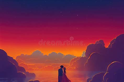 Kissing Scene Of A Beautiful Couple At A Fantasy Sunset Scene Animation Cartoon Ai Generated