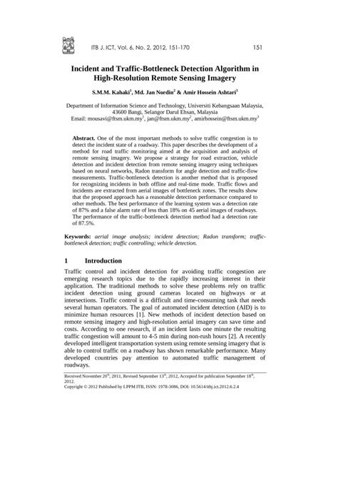 Pdf Incident And Traffic Bottleneck Detection Algorithm In High