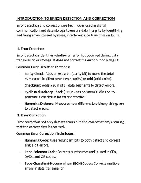 Introduction To Error Detection And Correction Techniques Cs101 Studocu