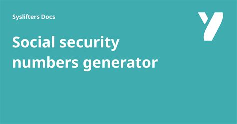 Social Security Numbers Generator Syslifters Docs