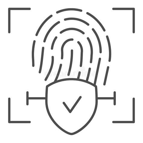 Checked Fingerprint Thin Line Icon Finger Identification Approved Vector Illustration Isolated