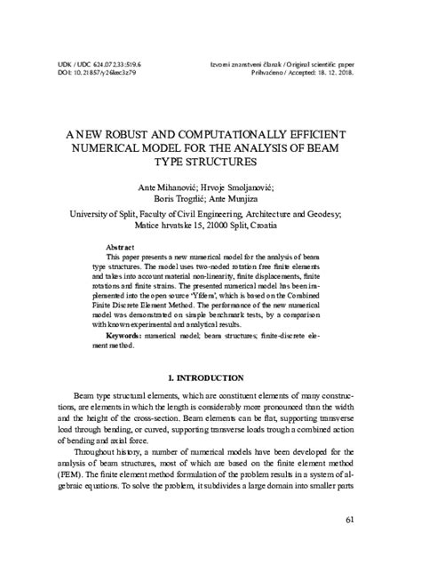 Pdf A New Robust And Computationally Efficient Numerical Model For Analysis Of Beam Type