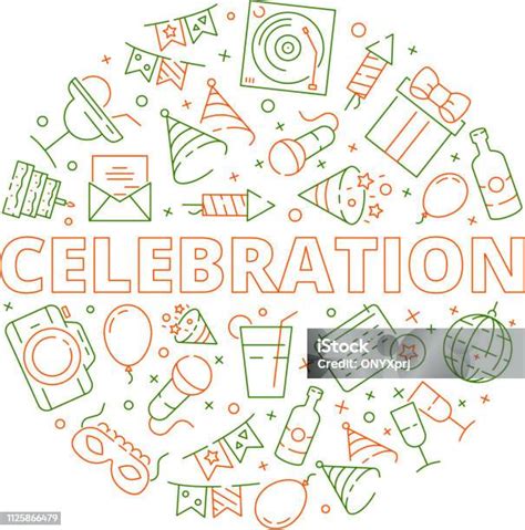 파티 아이콘입니다 원 모양 불꽃놀이 풍선 케이크 별에서 이벤트 생일 축 하 기호 서식 파일 벡터 개체 그룹에 대한 스톡 벡터