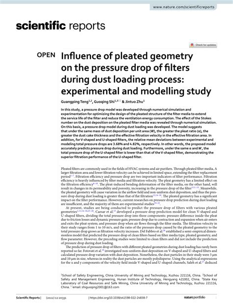 Pdf Influence Of Pleated Geometry On The Pressure Drop Of Filters