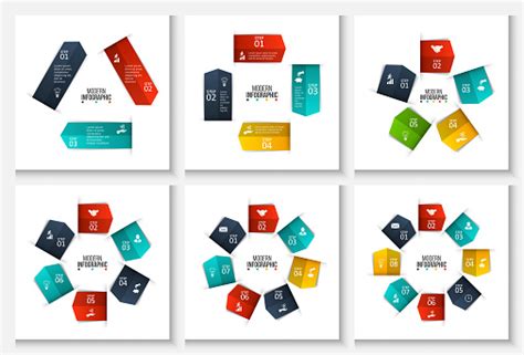 Infographic 위한 벡터 화살표입니다 주기형 다이어그램 그래프 프레 젠 테이 션 및 차트에 대 한 템플릿 비즈니스 컨셉 3 4 5 6 7 및 8 옵션 부품 단계 또는