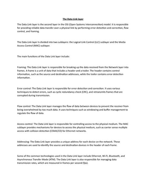 The Data Link Layer It Is Responsible For Providing Reliable Data