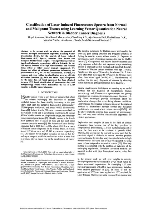 Pdf Classification Of Laser Induced Fluorescence Spectra From Normal And Malignant Tissues