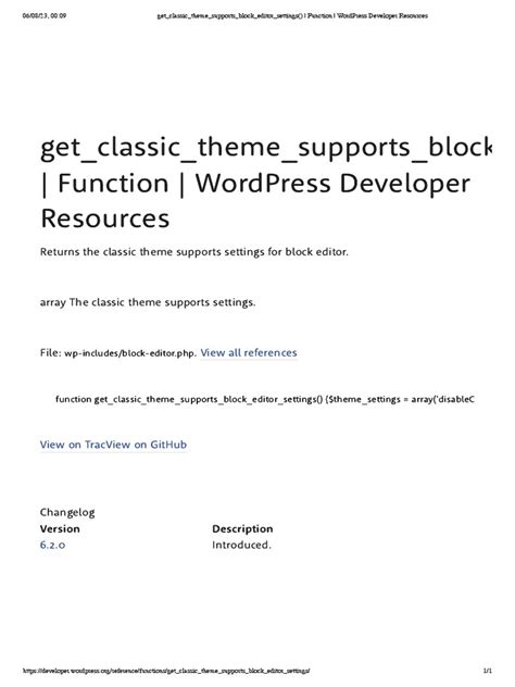 Get Classic Theme Supports Block Editor Settings Function Wordpress Developer Resources Pdf