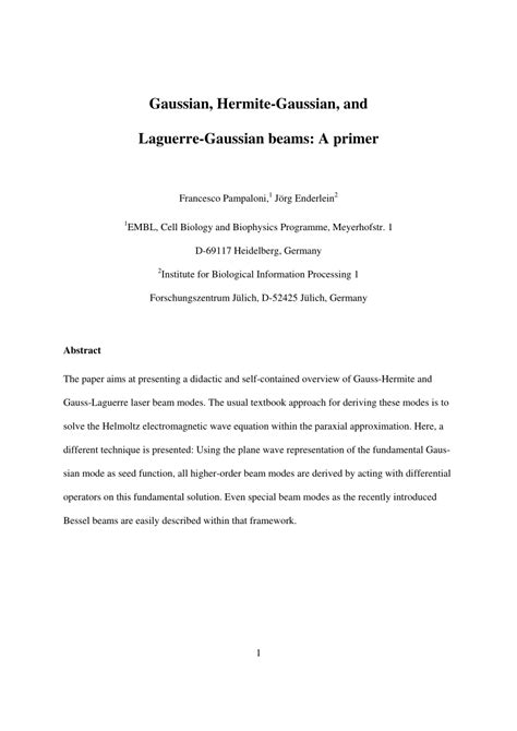 Pdf Gaussian Hermite Gaussian And Laguerre Gaussian Beams A Primer
