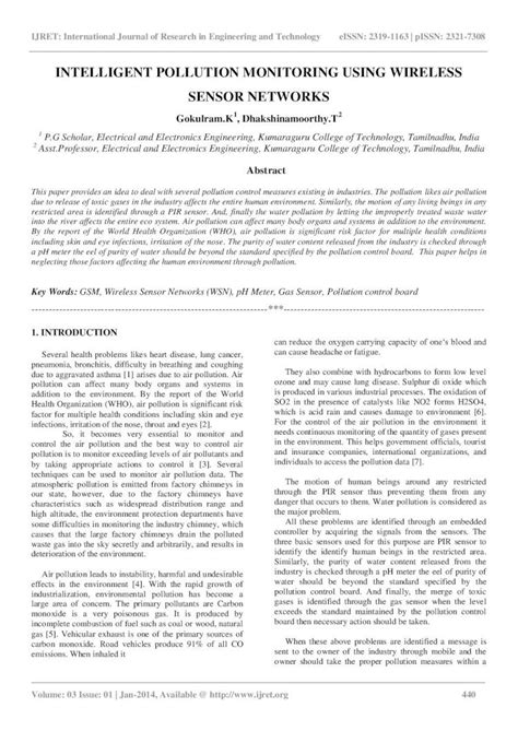 Pdf Intelligent Pollution Monitoring Using Wireless Sensor Networks