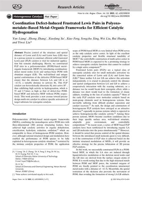 Coordination Defect‐induced Frustrated Lewis Pairs In Polyoxo‐metalate‐based Metalorganic
