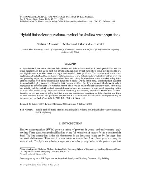 pdf hybrid finite element volume method for shallow water equations