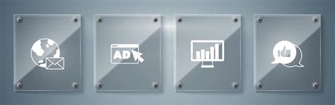 Set Customer Product Rating Monitor With Graph Chart Advertising And Earth Globe Mail Square