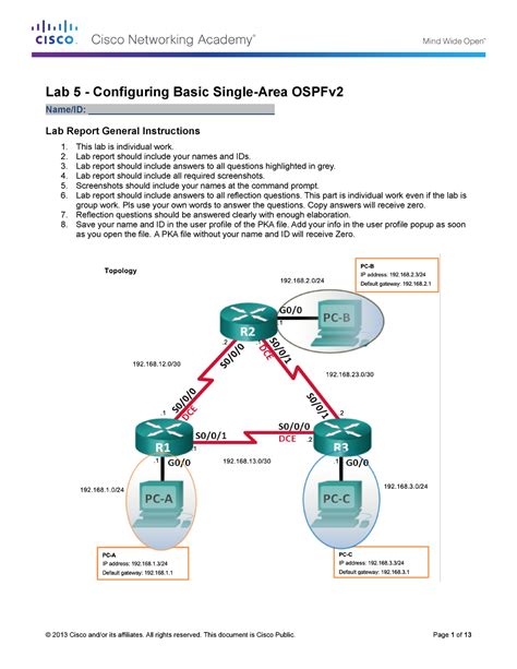 Lab Configuring Basic Single Area OSPFv Name ID