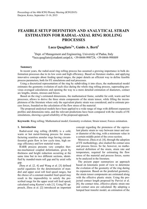 Pdf Feasible Setup Definition And Analytical Strain Estimation For Radial Axial Ring Rolling