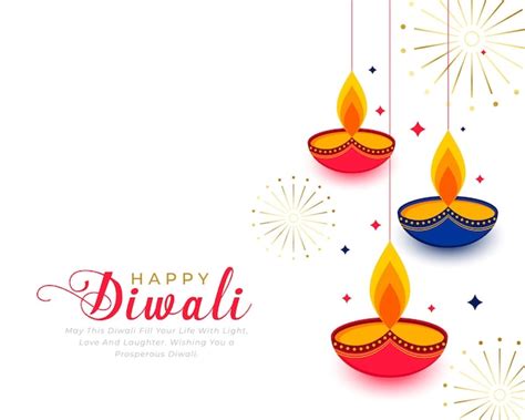 free vector colorful hanging diwali diya on white background with firework celebration