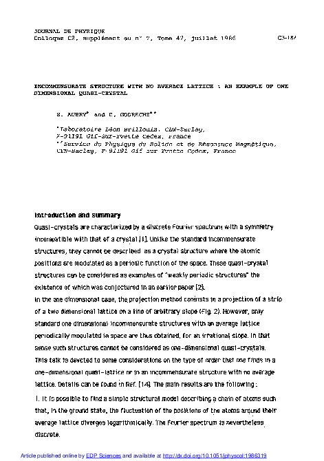 Pdf Incommensurate Structure With No Average Lattice An Example Of