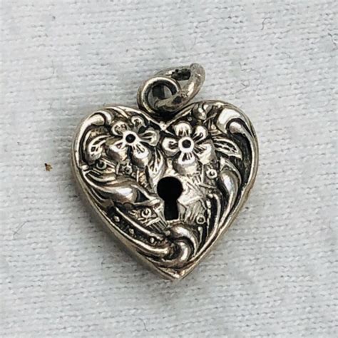 Vintage Walter Lampl Signed Sterling Repousse Puffy Heart Padlock Charm