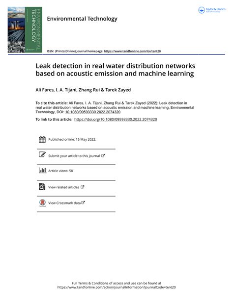 Pdf Leak Detection In Real Water Distribution Networks Based On Acoustic Emission And Machine