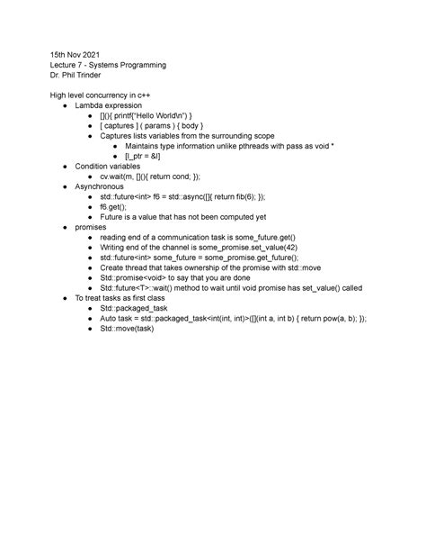Systems Programming Lecture 7 15th Nov 2021 15th Nov 2021 Lecture 7