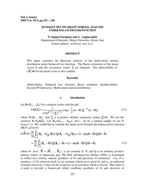 Pdf Bayesian Multivariate Normal Analysis Under Balanced Loss Function