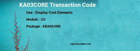 KA03CORE SAP Tcode For Display Cost Elements KA03CORE SAP Tcode For Display Cost Elements