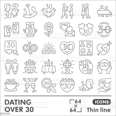 30 개 이상의 라인 아이콘 세트 사랑과 관계 기호 컬렉션 또는 스케치 웹 및 앱에 대한 날짜 얇은 선형 스타일 표지판을 커플 흰색 배경에서 격리된 벡터 그래픽입니다 0명에