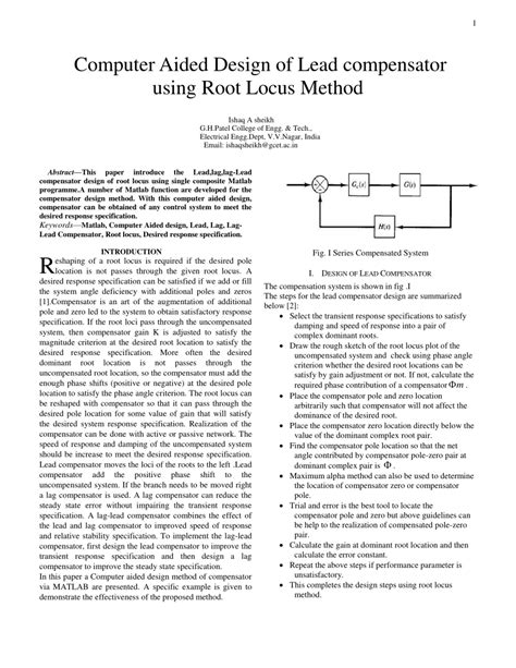 Pdf Computer Aided Design Of Lead Compensator Using Root Locus Method