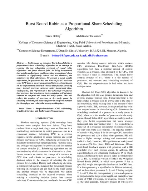 Pdf Burst Round Robin As A Proportional Share Scheduling Algorithm