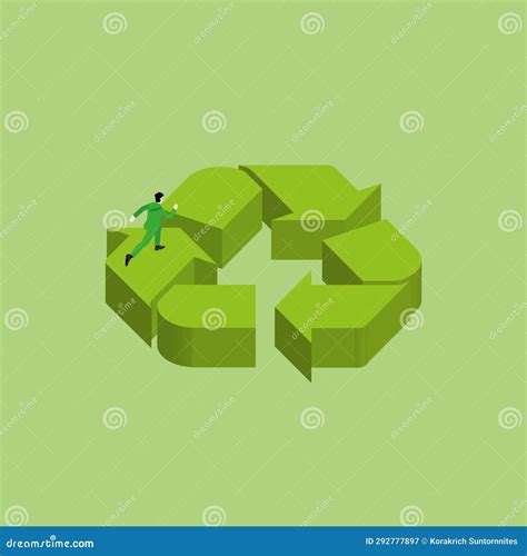 A Man Runs On A Loop Of Text Words RECYCLE And Symbol With A Tree Recycling Cycle Concept Of