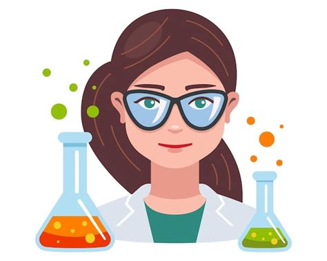 플라스 크와 안경에 여자 과학자 프리미엄 벡터