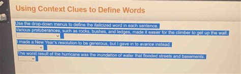Solved Using Context Clues To Define Words Use The Drop Down Menus To