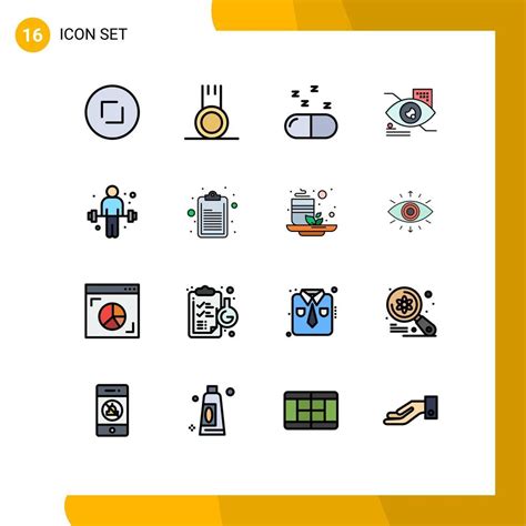 16 Universal Flat Color Filled Line Signs Symbols Of Sport Dumbbell Drug Technology Tap Editable