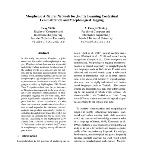 Morpheus A Neural Network For Jointly Learning Contextual Lemmatization And Morphological