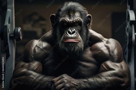 Muscular Monkey Gorilla Bodybuilder Or Powerlifter In The Gym Stock