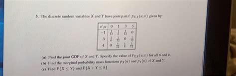 Solved 5 The Discrete Random Variables X And Y Have Joint