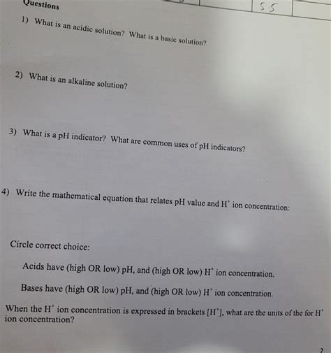 Solved 1 What Is An Acidic Solution What Is A Basic Chegg Com