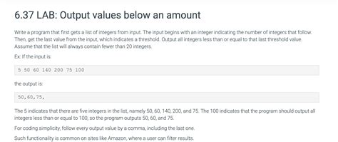 637 Lab Output Values Below An Amount Write A